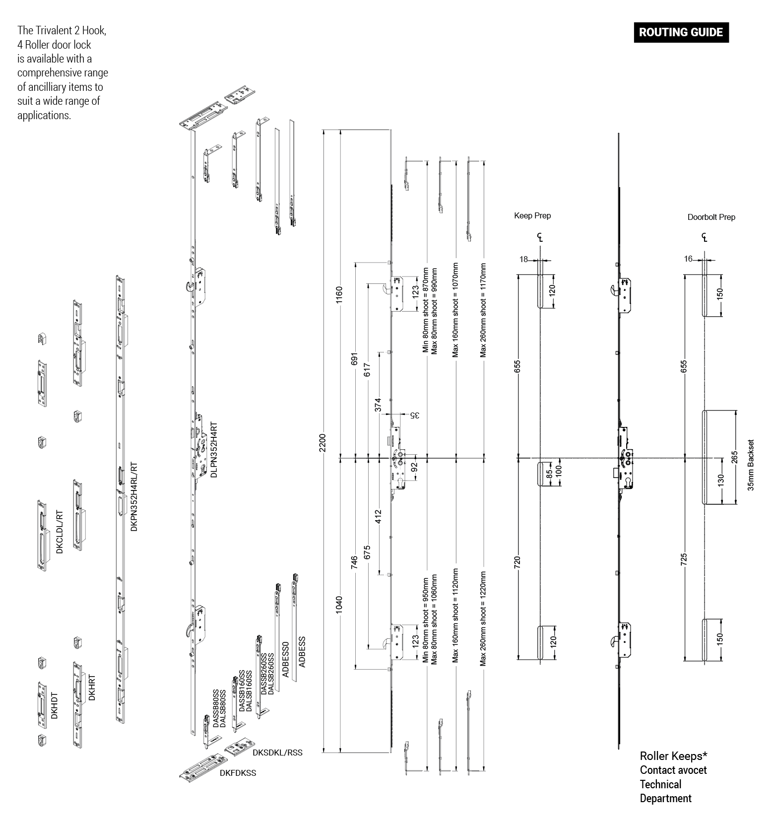 Pioneer - 2 Hook, 4 Roller Door Bolt - avocet hardware group
